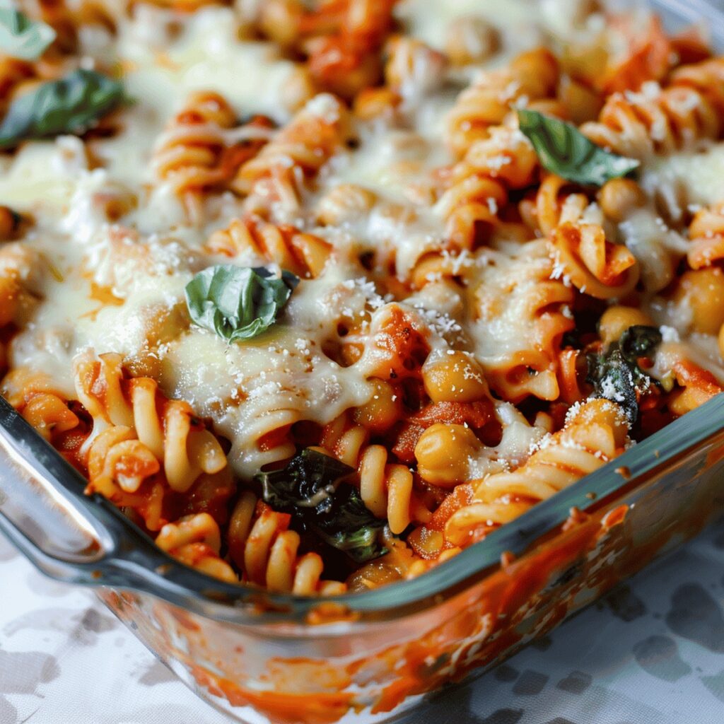 Sizzling Mediterranean Chickpea Pasta Bake Recipe - Beard and Bonnet
