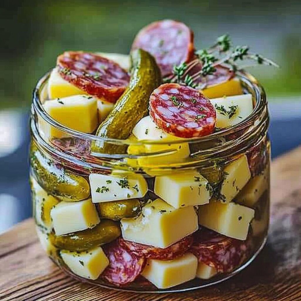 Simple Marinated Cheese Appetizer with Salami & Pickles Recipe - Beard ...