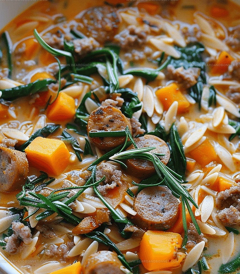 The Best Creamy Butternut Squash and Sausage Soup Recipe - Beard and Bonnet