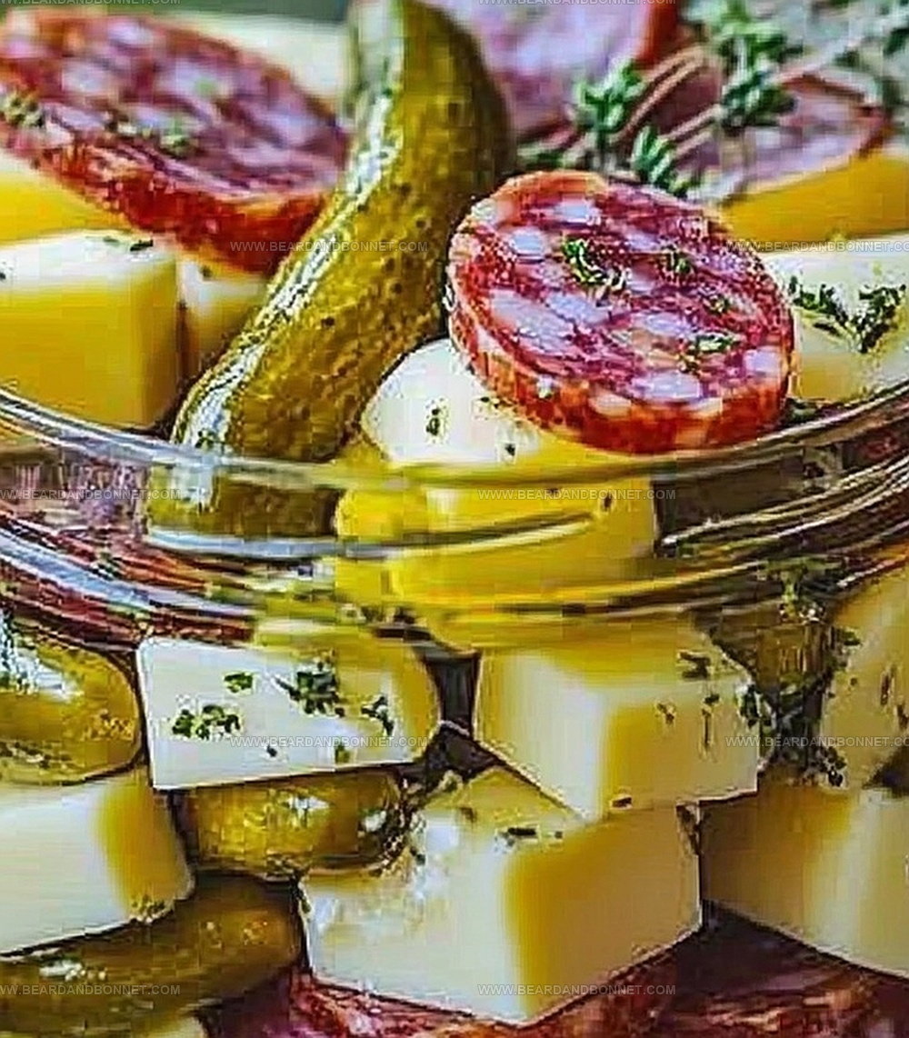 Simple Marinated Cheese Appetizer with Salami & Pickles Recipe - Beard ...