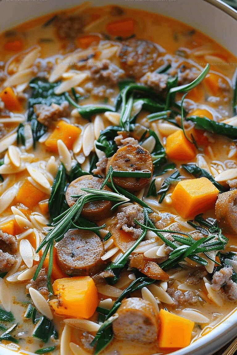 The Best Creamy Butternut Squash and Sausage Soup Recipe - Beard and Bonnet